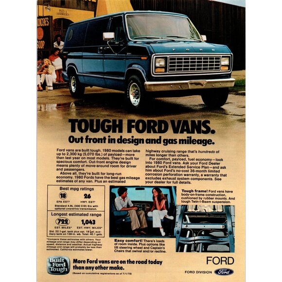 Ford | Art | 98 Ford Full Size Van Vintage Print Ad Swivel Seats Pizza ...